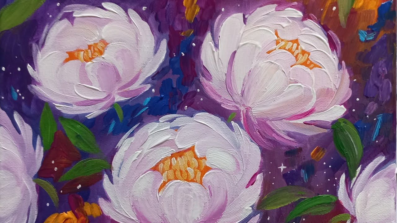 Peonies painting. Acrylic painting on canvas. Рисуем пионы. Акриловая ...