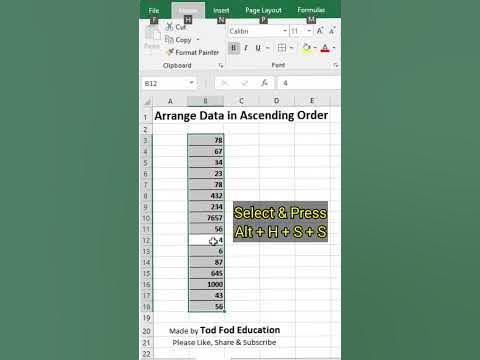Arrange data in Ascending Order - Excel Tips & Tricks by @todfodeducation #shorts - YouTube