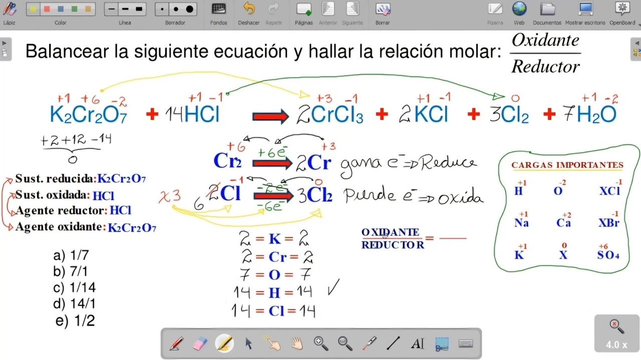 Balancear la ecuación y hallar relación molar oxidante/reductor # ...