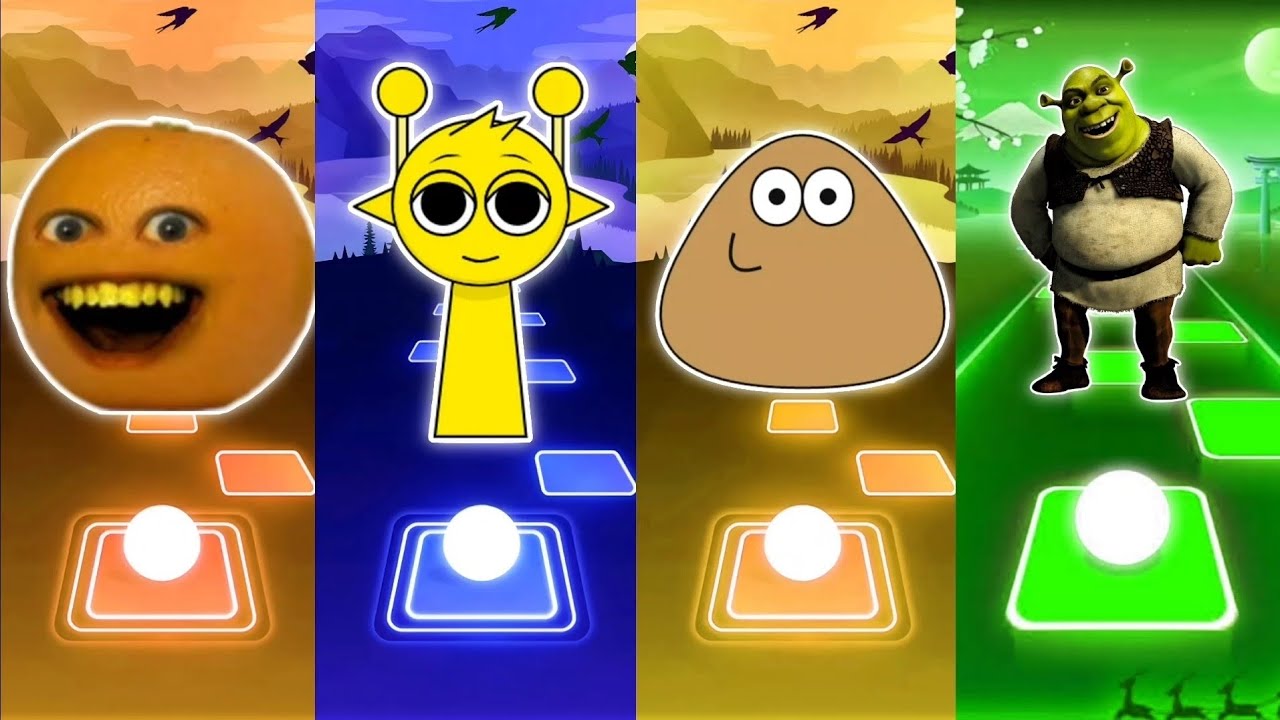 Annoying Orange 🆚️ Sprunki 🆚️ Pou 🆚️ Shrek - Tiles Hop - YouTube