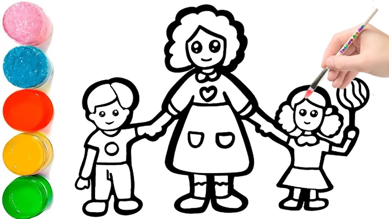 How to Draw a Mom and Her Child with Rainbow Color | Easy Family ...