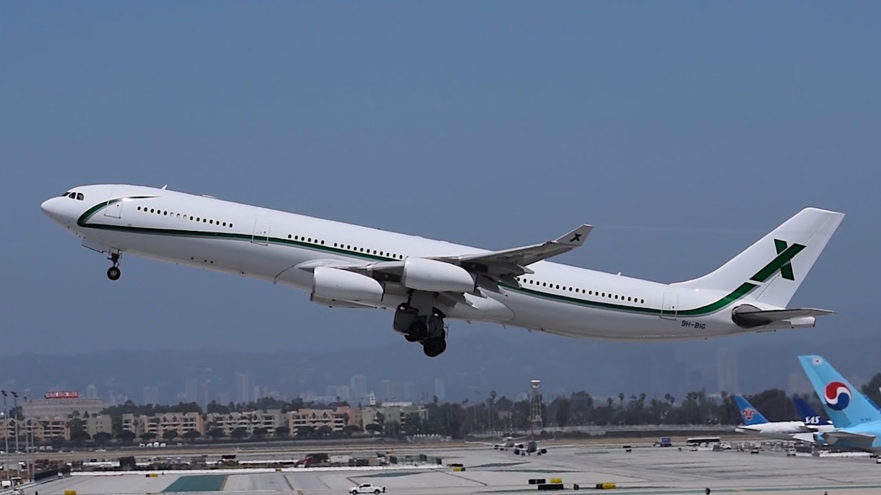 Air X Charter Airbus A340-300 [9H-BIG] Departing LAX! - YouTube