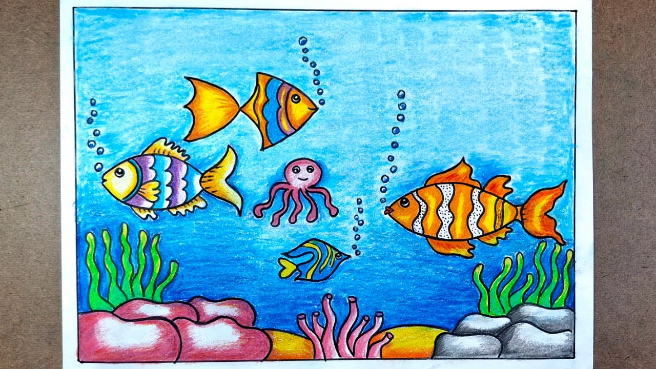 How to Draw Underwater Scenery Drawing/ Fish Drawing || Draw Underwater ...