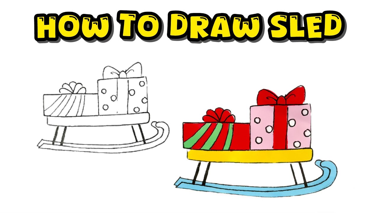 How to Draw a Sled – Follow Along Winter-themed Step-by-Step Drawing ...