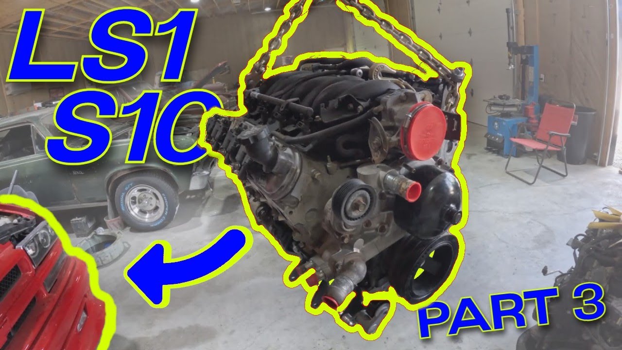 SHOVING an LS1 into an S10! It's In! - YouTube