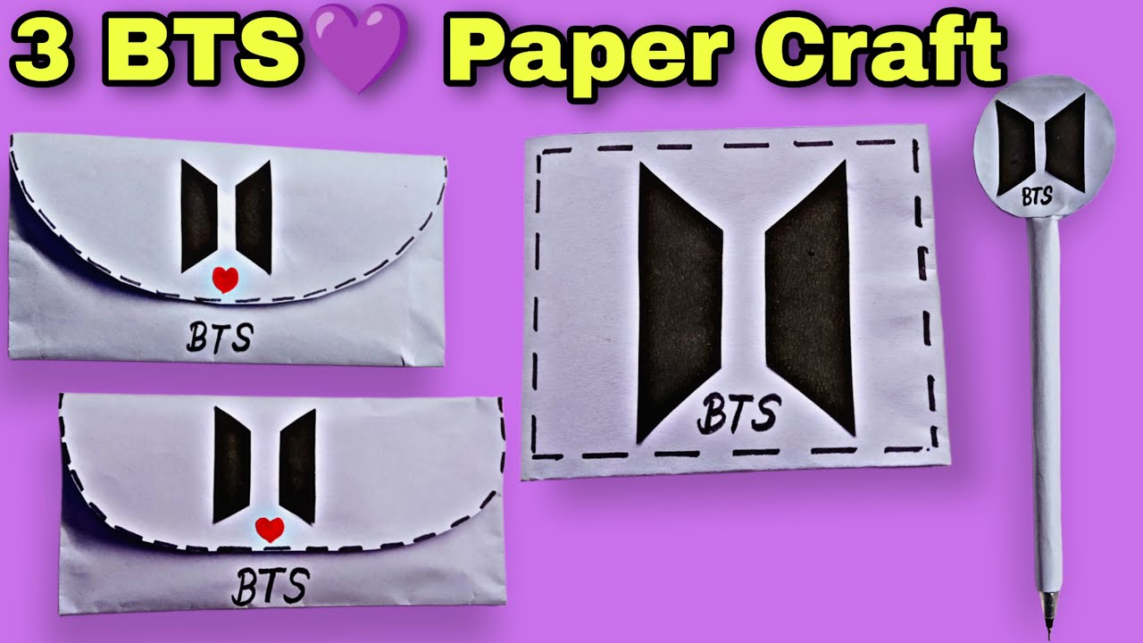 3 BTS💜 Craft Idea For school crafts / BTS💜 Paper Craft /BTS Paper Bags ...