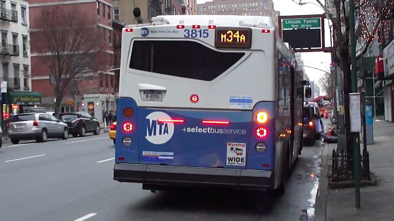 MTA Regional Bus Orion VII HEV #3815 M34A +Select arriving into 40th ...