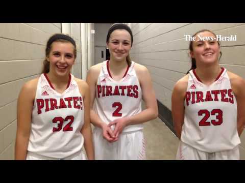 Claire Dolan, Emily Holroyd and Joradn Schiano of @Perry_Pirates on their win over Harvey #NHHoops