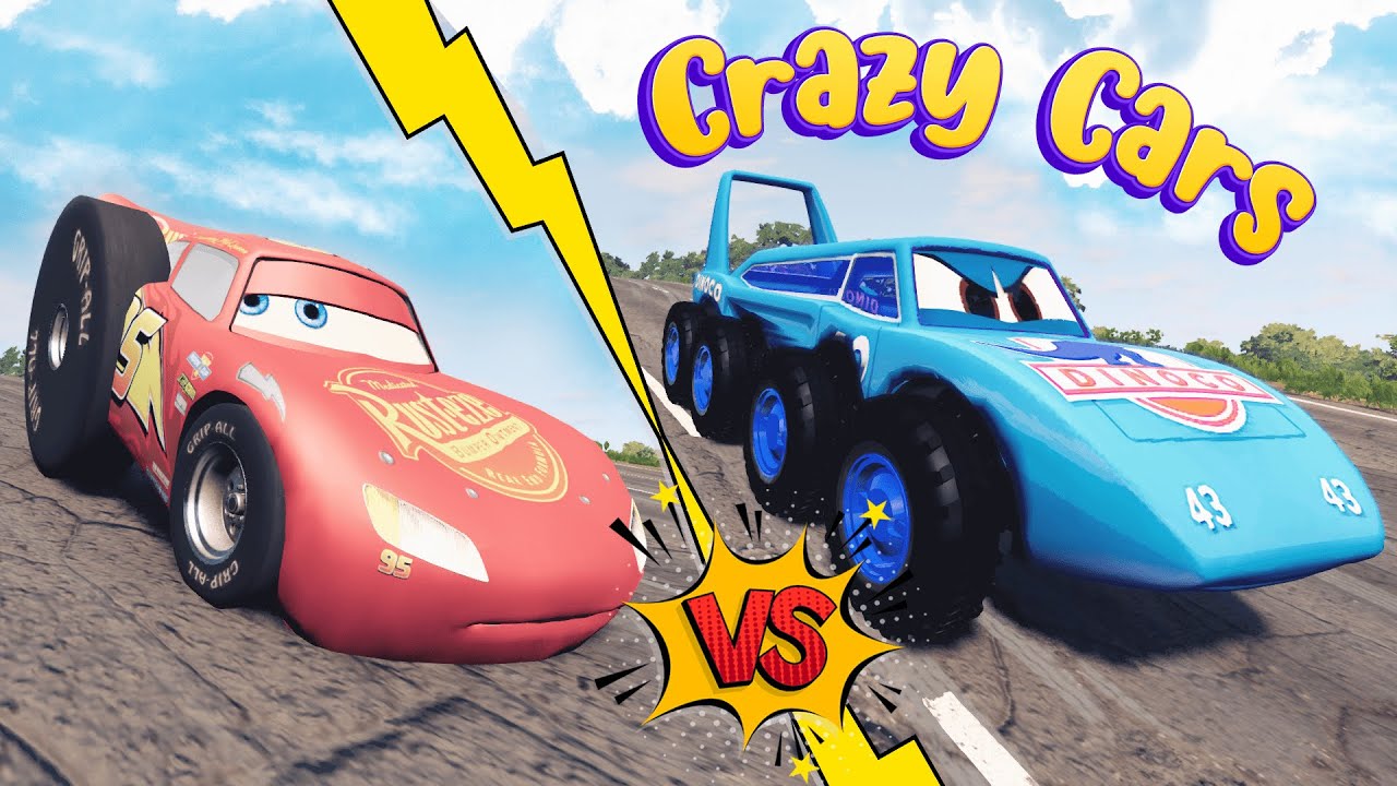 Crazy Pixar Cars Lightning Mcqueen vs King Dinoco - Mcqueen Crash - YouTube