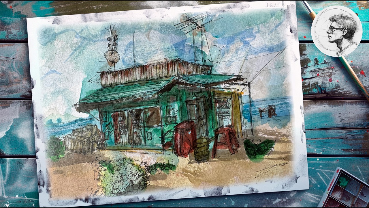 How to Draw a BEAUTIFUL Beachside RESTAURANT with Watercolors and ...