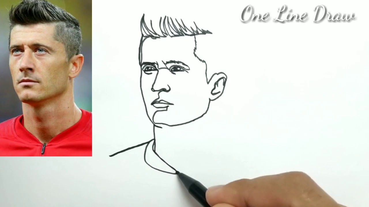 VERY EASY , one line drawing lewandowski / drawing by one line / how to ...