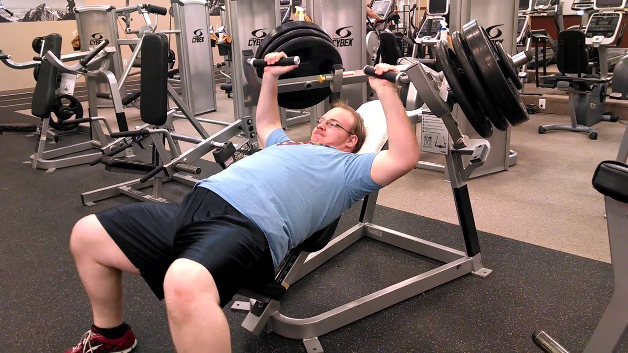 400 pound inclined chest press converging plate x 1 - YouTube
