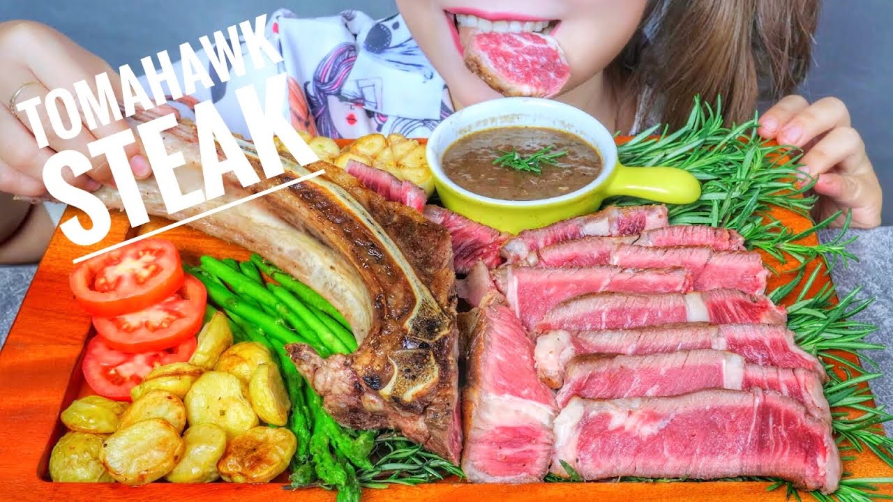 ASMR EATING BEST TOMAHAWK STEAK , EATING SOUNDS | LINH-ASMR - YouTube
