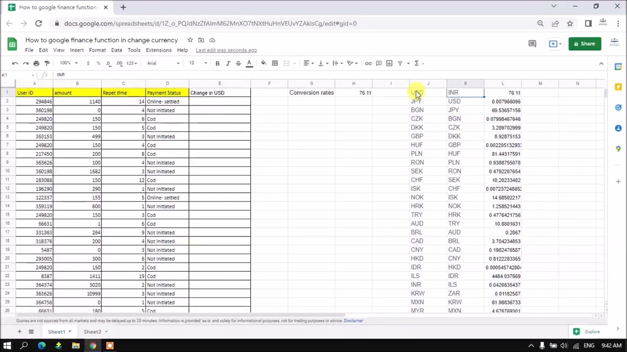 How To Use Google Finance Function In Change Currency excel msoffice How To Use Google Finance Function In Change Currency excel msoffice