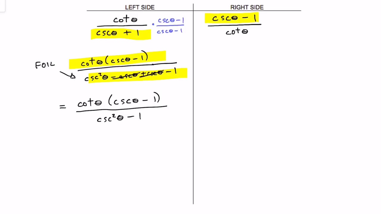 25. Example using Multiplying by conjugates to Prove a Trig Identitiy ...