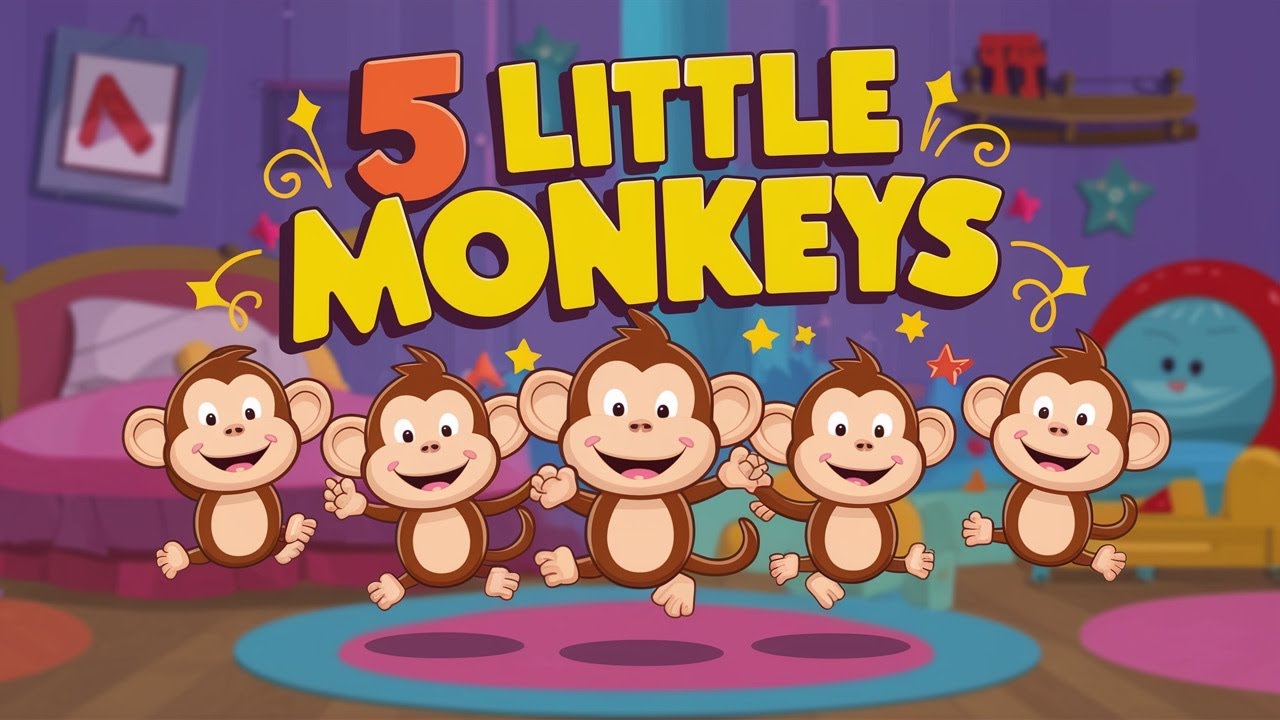 5 Little Monkeys | Fun Kids Song with Colorful Images | Nursery Rhymes ...