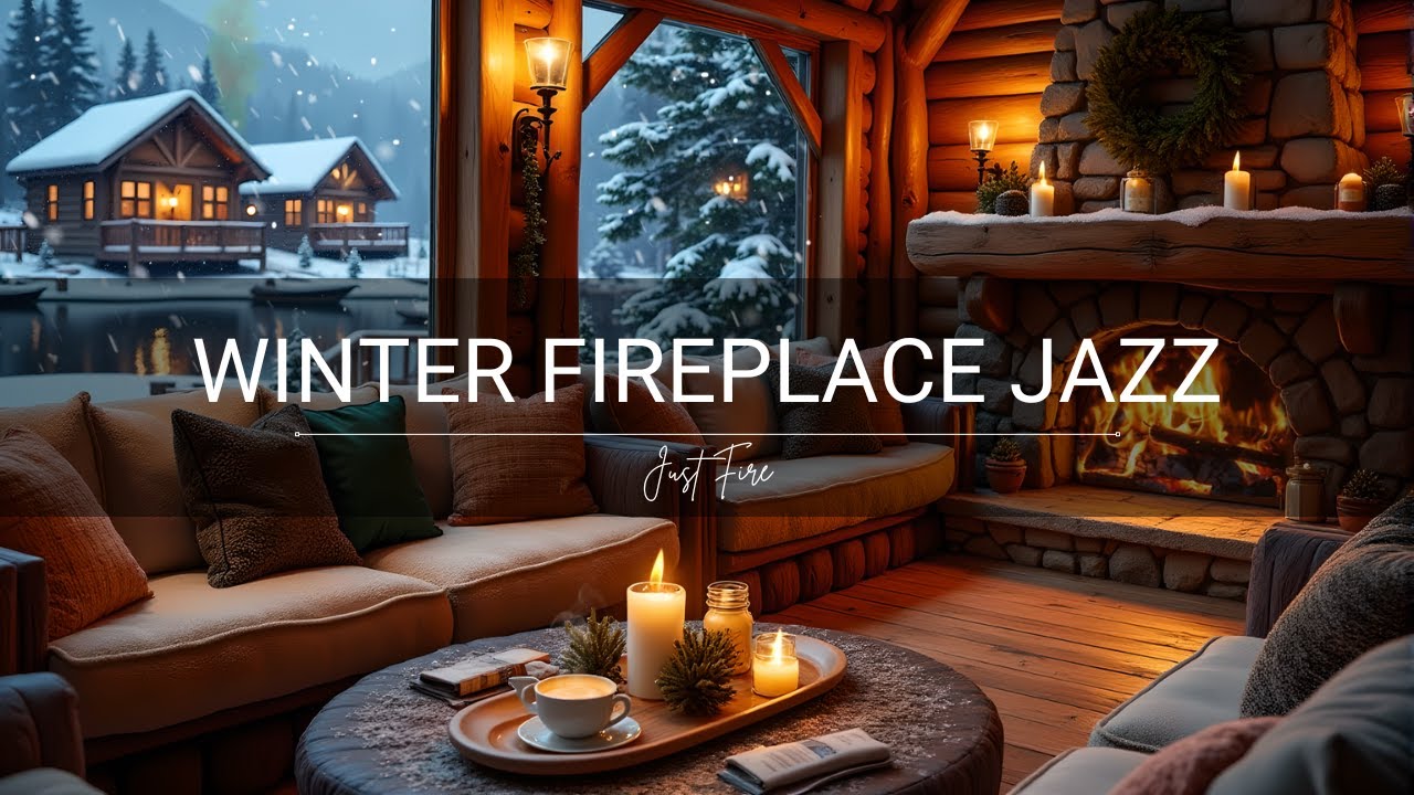 Relaxing Winter Night Ambience ☕ Warm Relaxing Jazz Music and Crackling ...