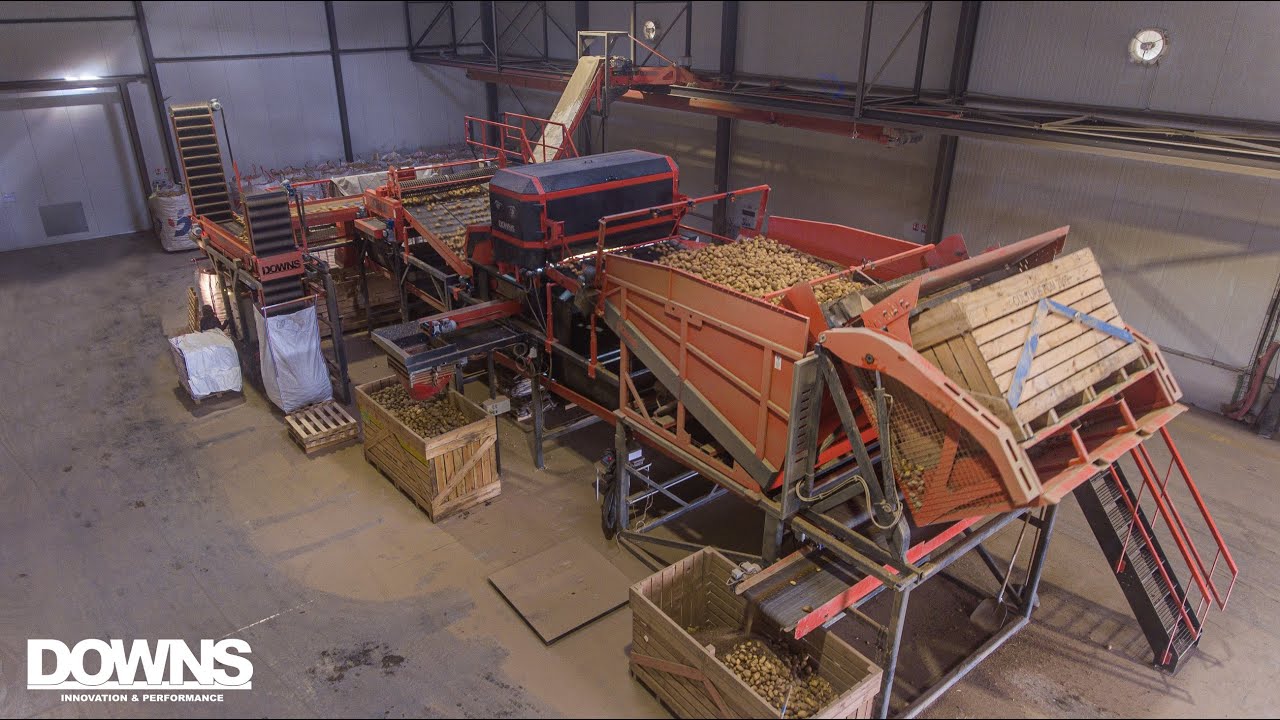 CULTURE POM: Négoce de pommes de terre - Ligne de retournement de caisses DOWNS CropVision - YouTube