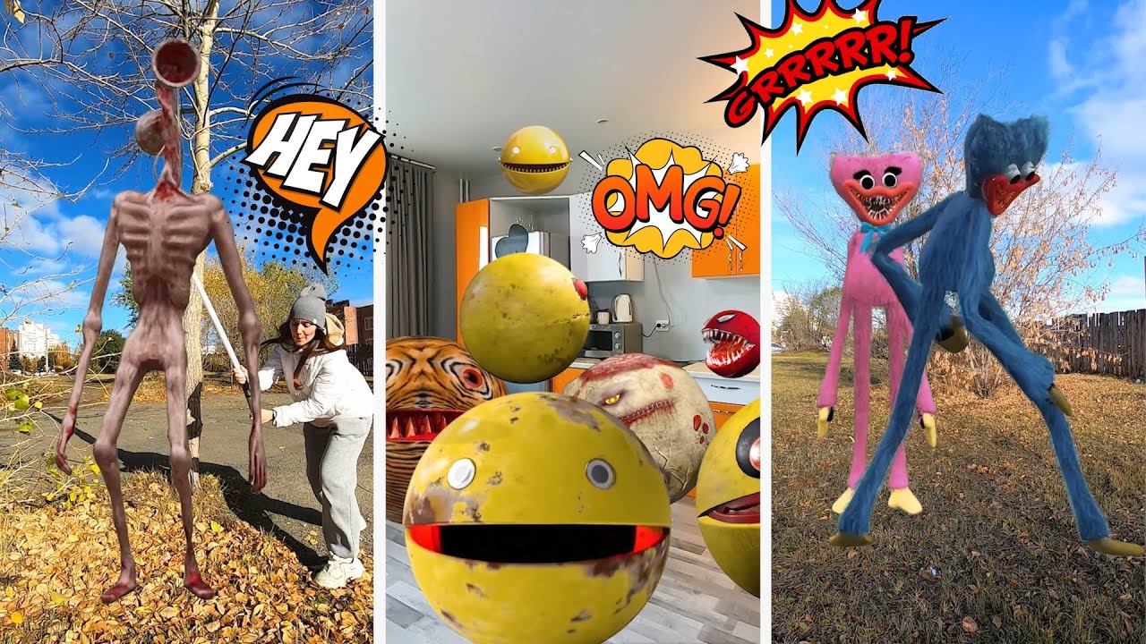 Angry Pacman, Huggy Wuggy Kissy Missy, Sirenhead in real life | Funny ...