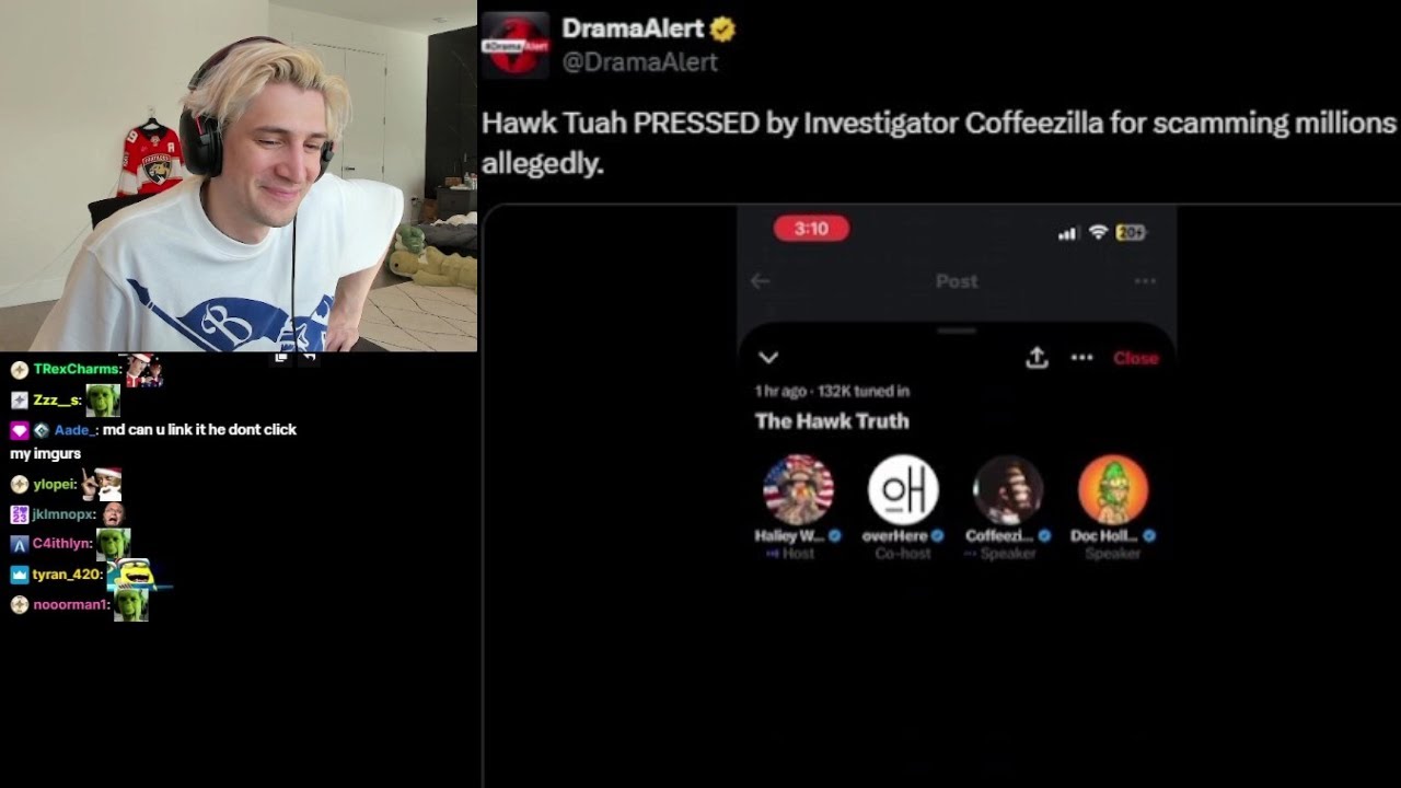 xQc Reacts to Hawk Tuah girl Pressed by Investigator Coffeezilla for ...