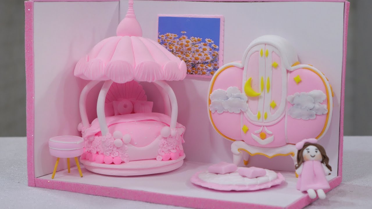 Miniature House Clay with a Princess Bed and Wardrobe - YouTube