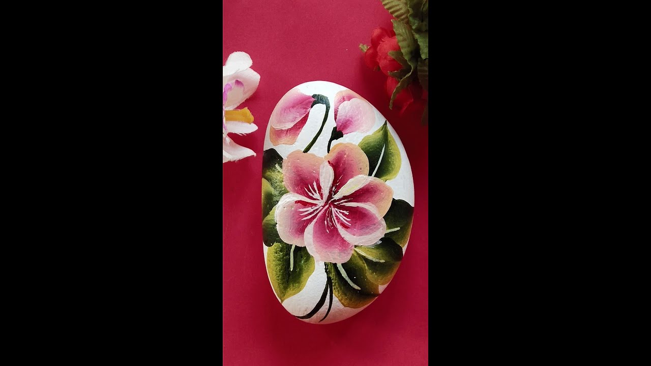 Pebble Painting with Acrylic Colors | One Stroke Flower Painting on ...