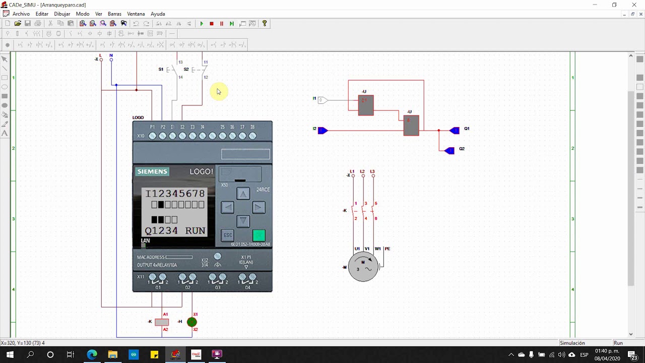 Arranque y paro de un motor con PLC LOGO en CadeSimu - YouTube