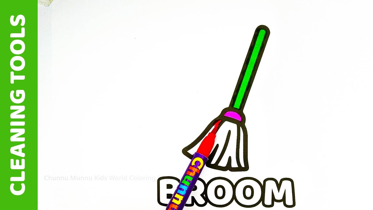 Broom Coloring for Kids | Fun Hygiene Drawing | Learn to Clean with ...