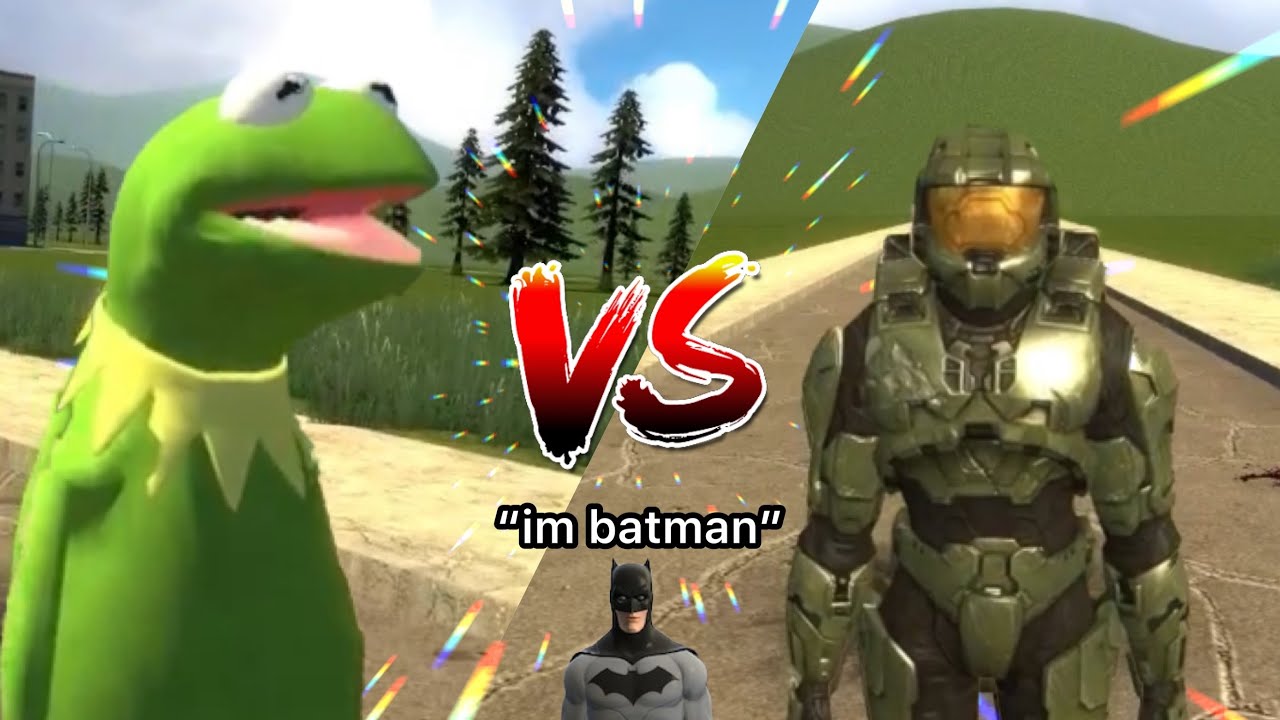 Batman saves the city so Kermit and Master Chief fight (dun dun duuuunn ...