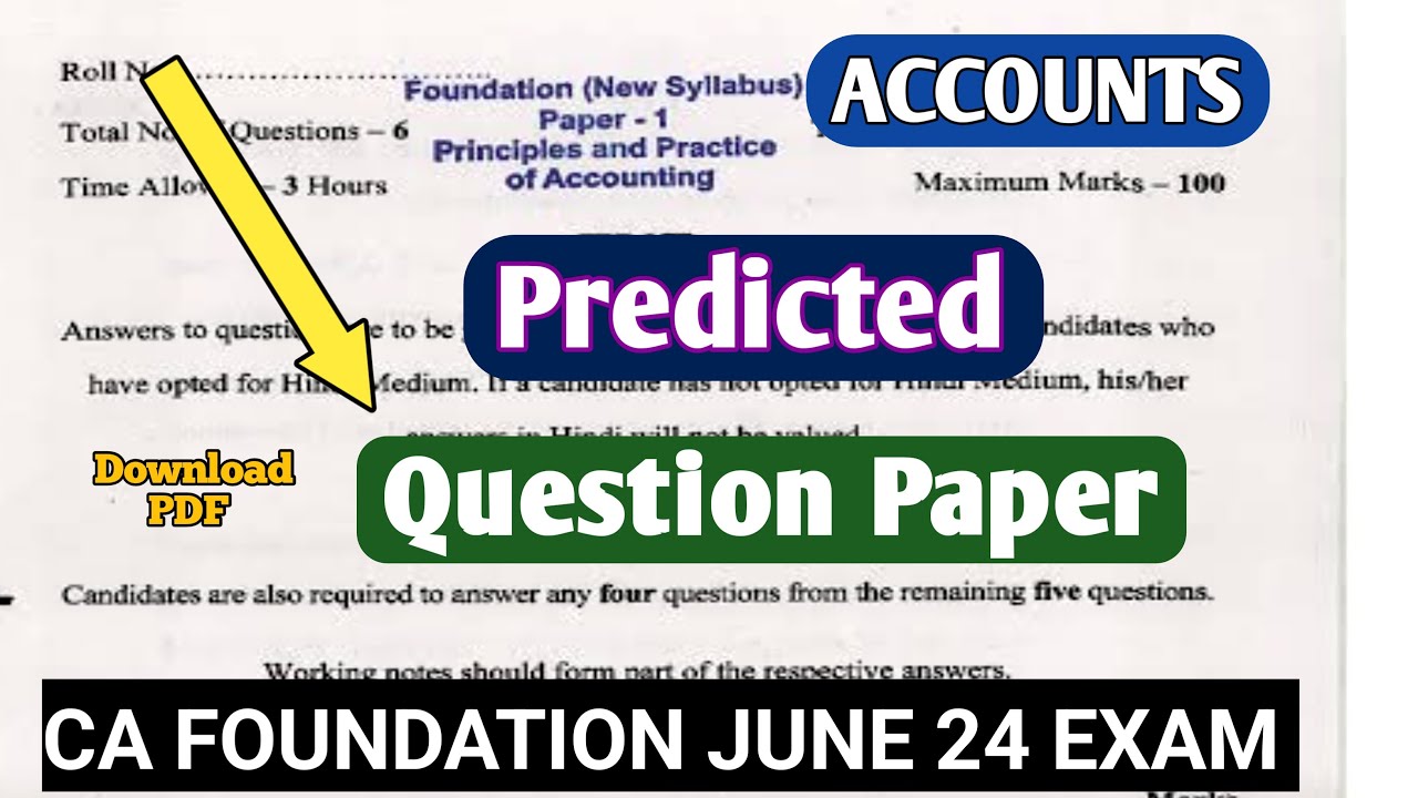 ACCOUNTS - PREDICTED QUESTION PAPER - JUNE 2024 - CA FOUNDATION EXAM ...