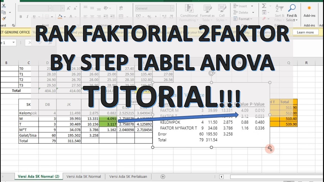 Tutorial Analisis Sidik Ragam Rancangan Acak Kelompok Faktorial - YouTube