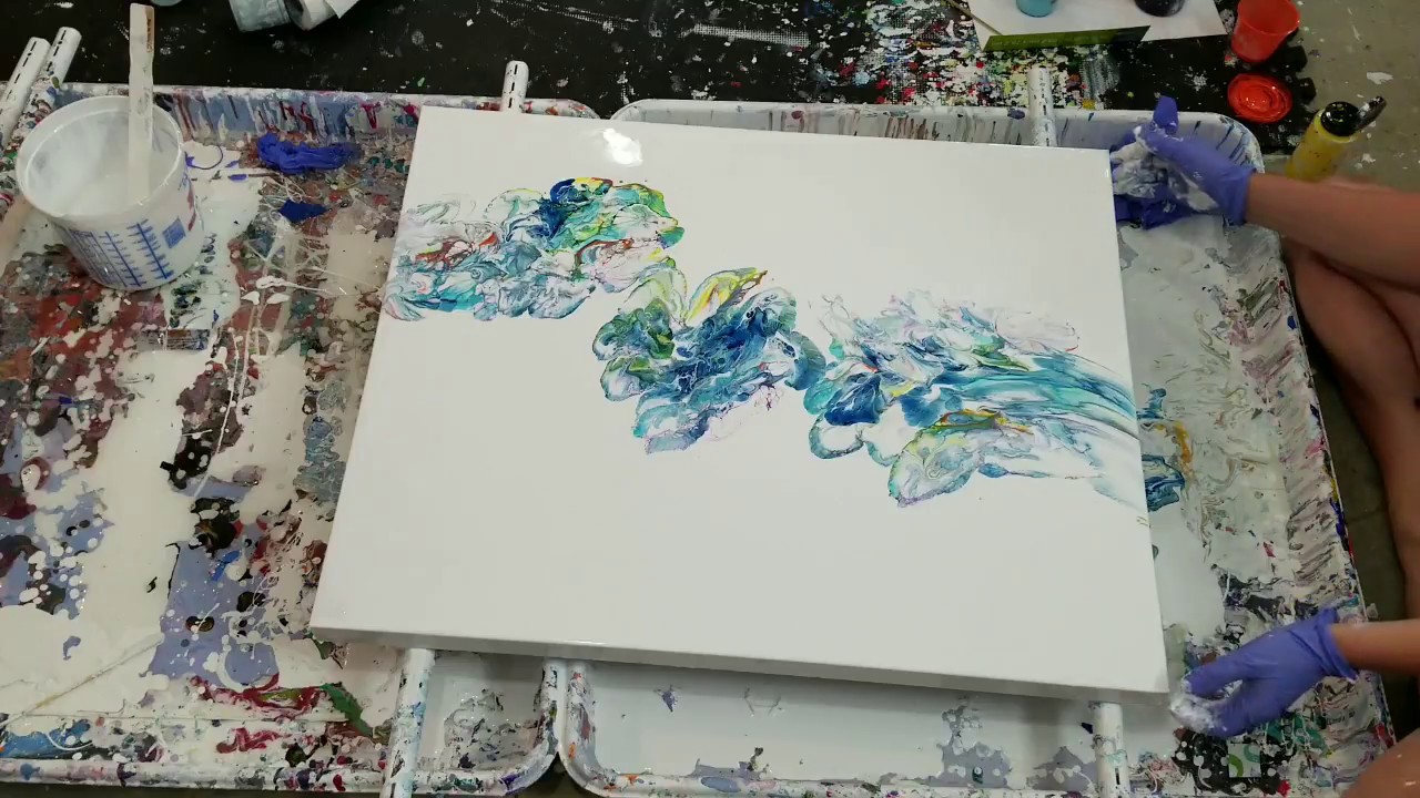 (360) Large canvas acrylic pour using the mallet smash technique - YouTube