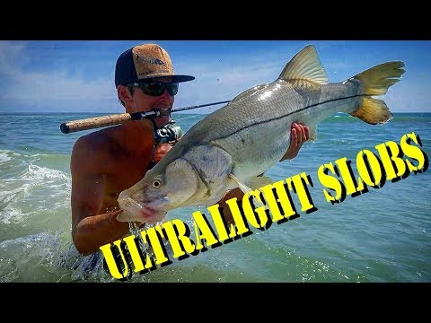 Slob Snook Fishing in Surf on Ultralight Reel - YouTube