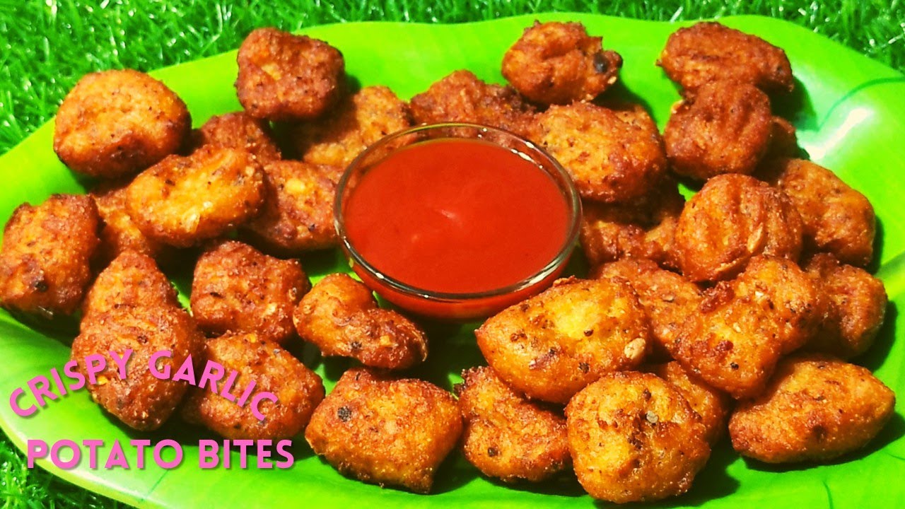 POTATO BITES RECIPE | CRISPY GARLIC POTATO BITES | CHILLI GARLIC POTATO ...