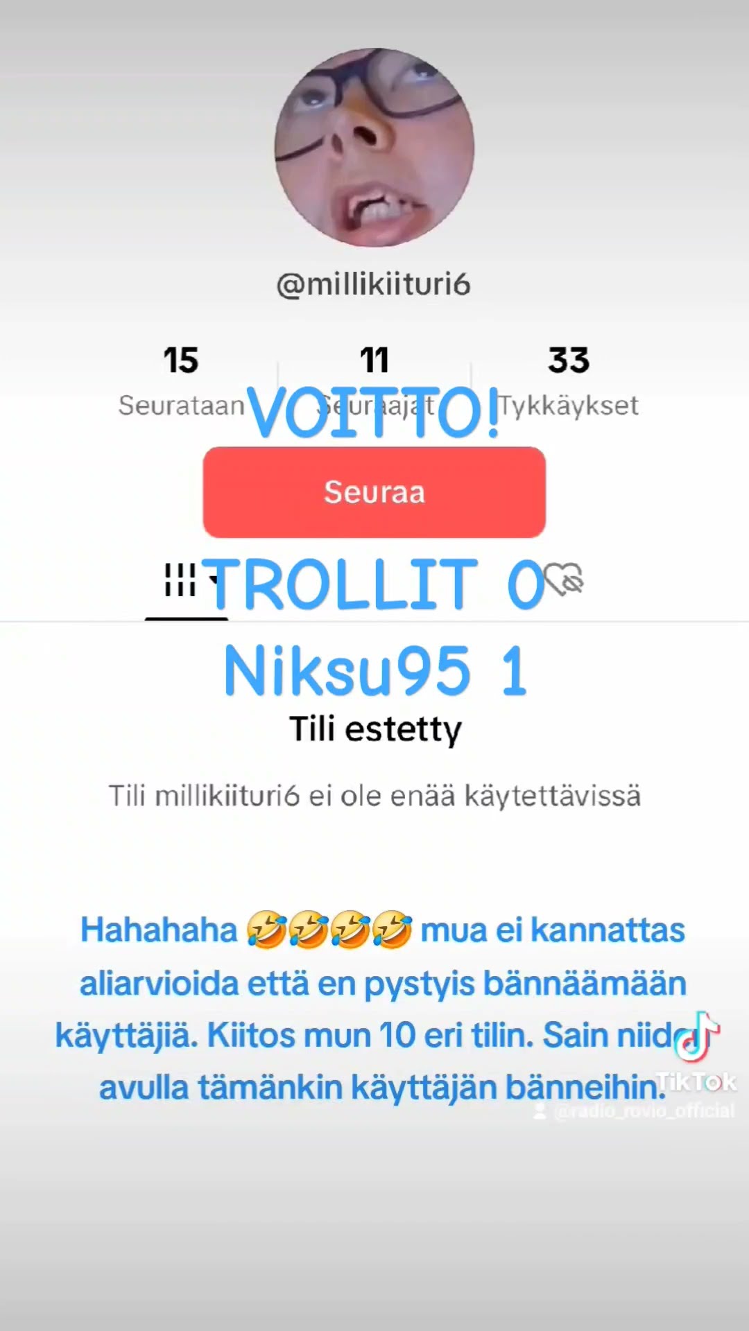 Taistelu trolleja vastaan Tiktokissa: Trollit 0 - 1 Niksu95 - YouTube
