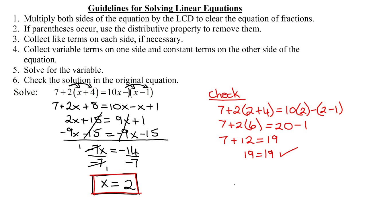 Solve Linear Equation Involving Parentheses & Check Answer - YouTube