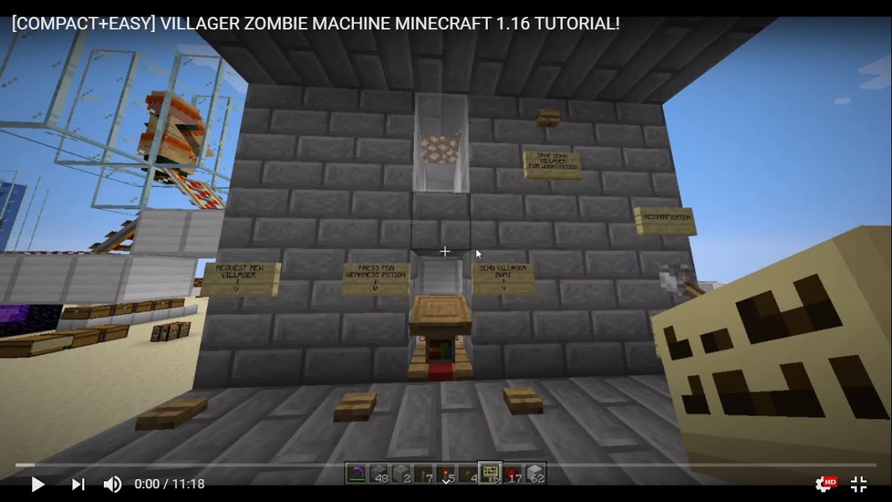 [COMPACT+EASY] VILLAGER ZOMBIE MACHINE MINECRAFT 1.16 TUTORIAL! - YouTube