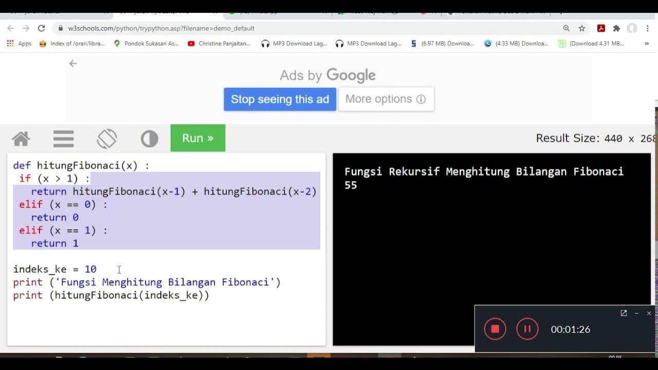 SIMPLE !!! Kode Program Python Fungsi Rekursif Menghitung Nilai ...