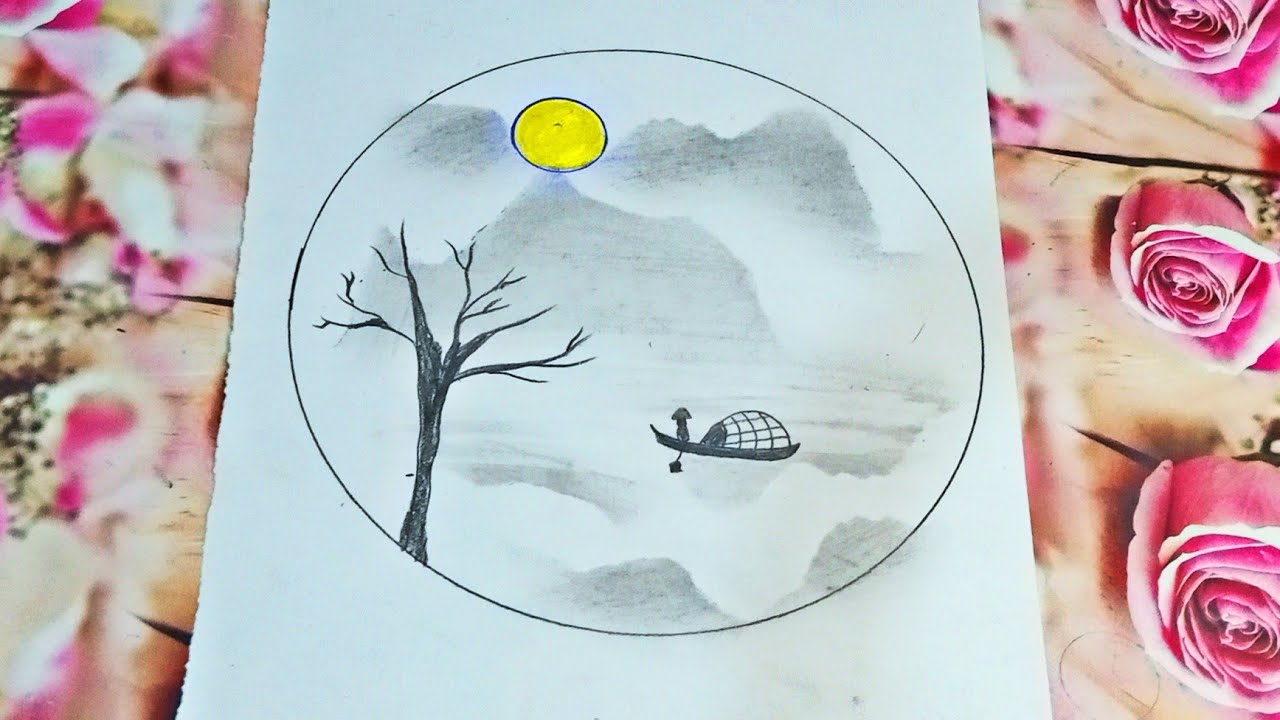 Easy mountain scenery with pencil || How to draw mountain scenery ...