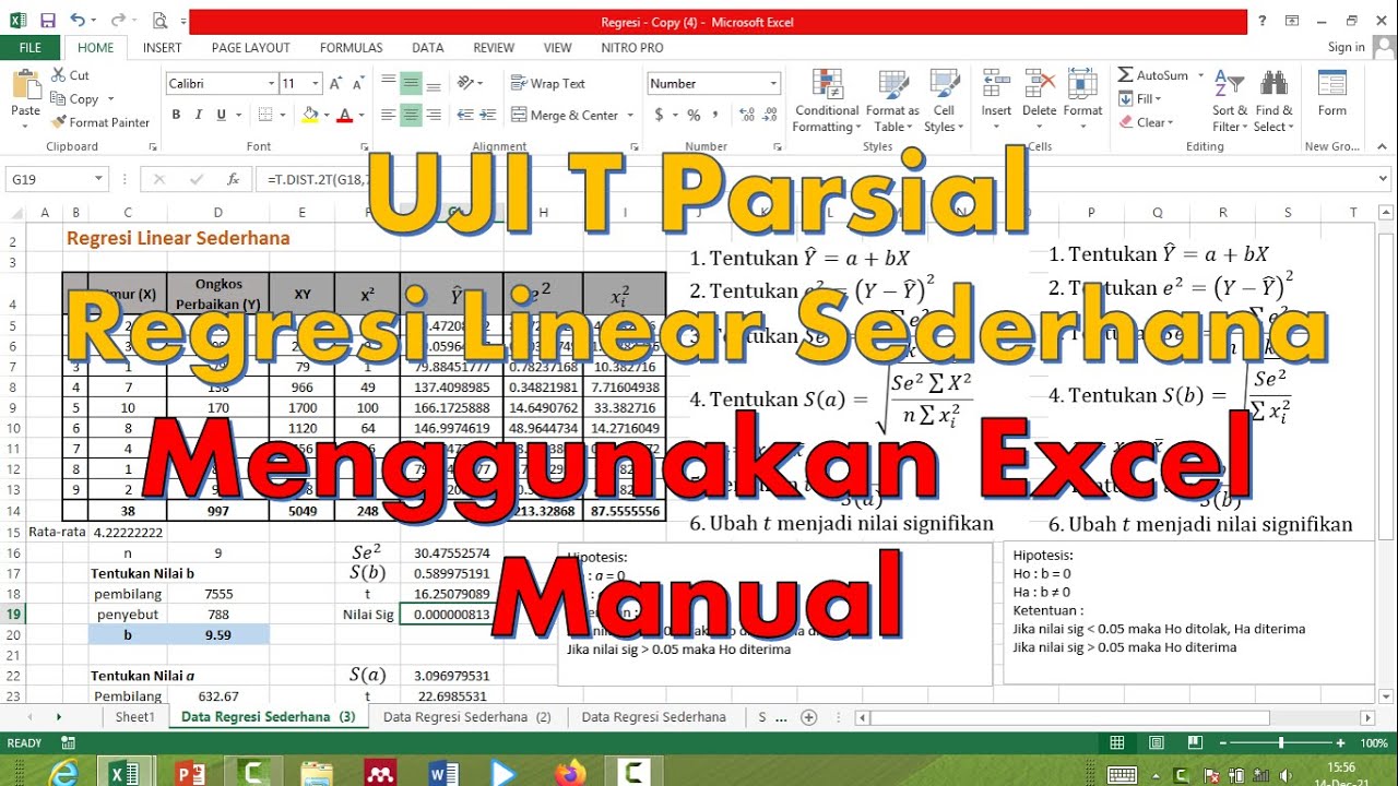 Uji T Parsial Regresi Linear Sederhana Menggunakan Excel - YouTube