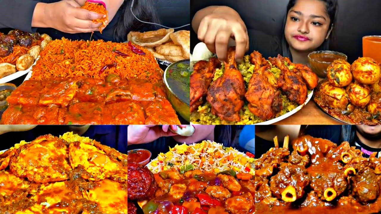 ASMR EATING SPICY CHICKEN CURRY, EGG CURRY, PANEER TIKKA | BEST INDIAN ...