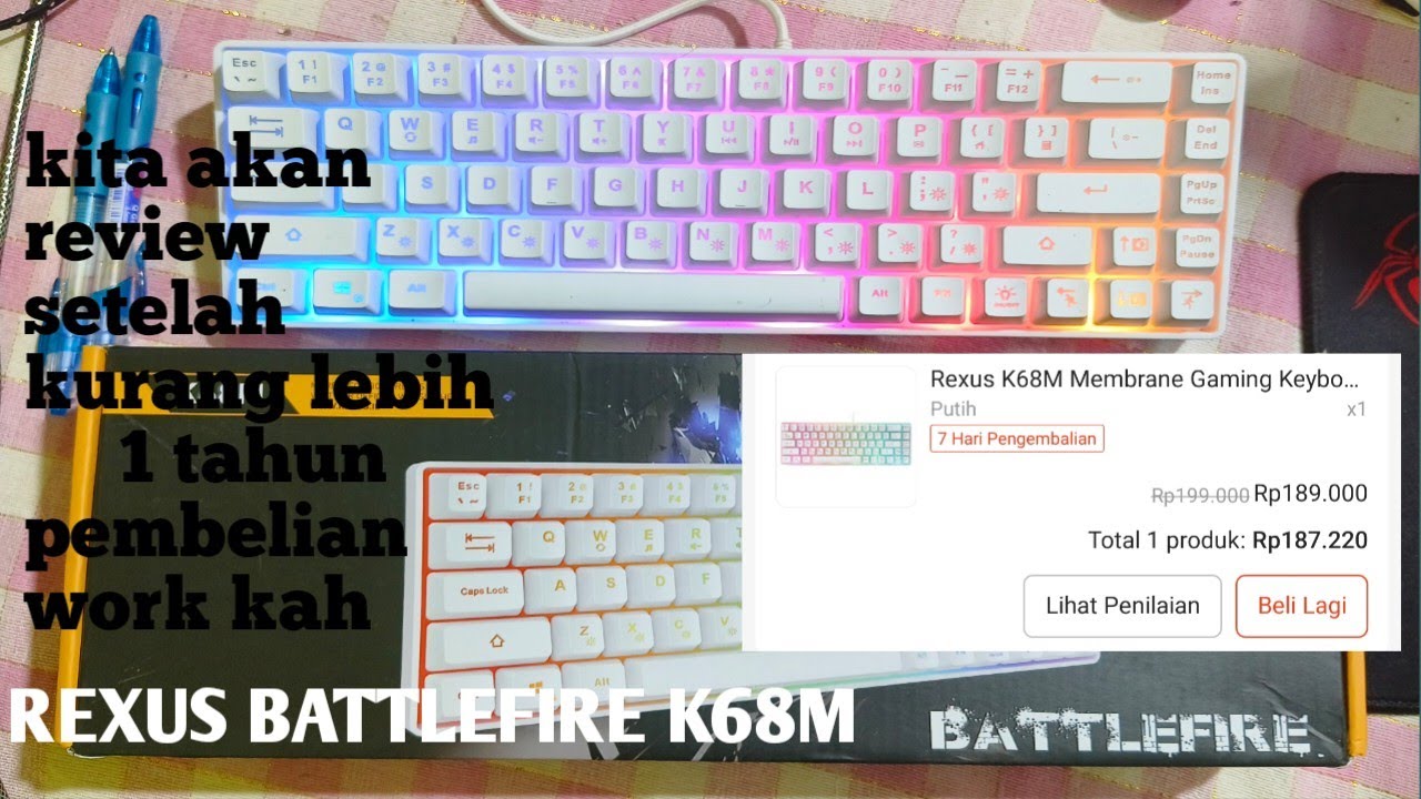 keyboard gaming rexus battlefire k68m layout 65% 10 mode lampu led ...