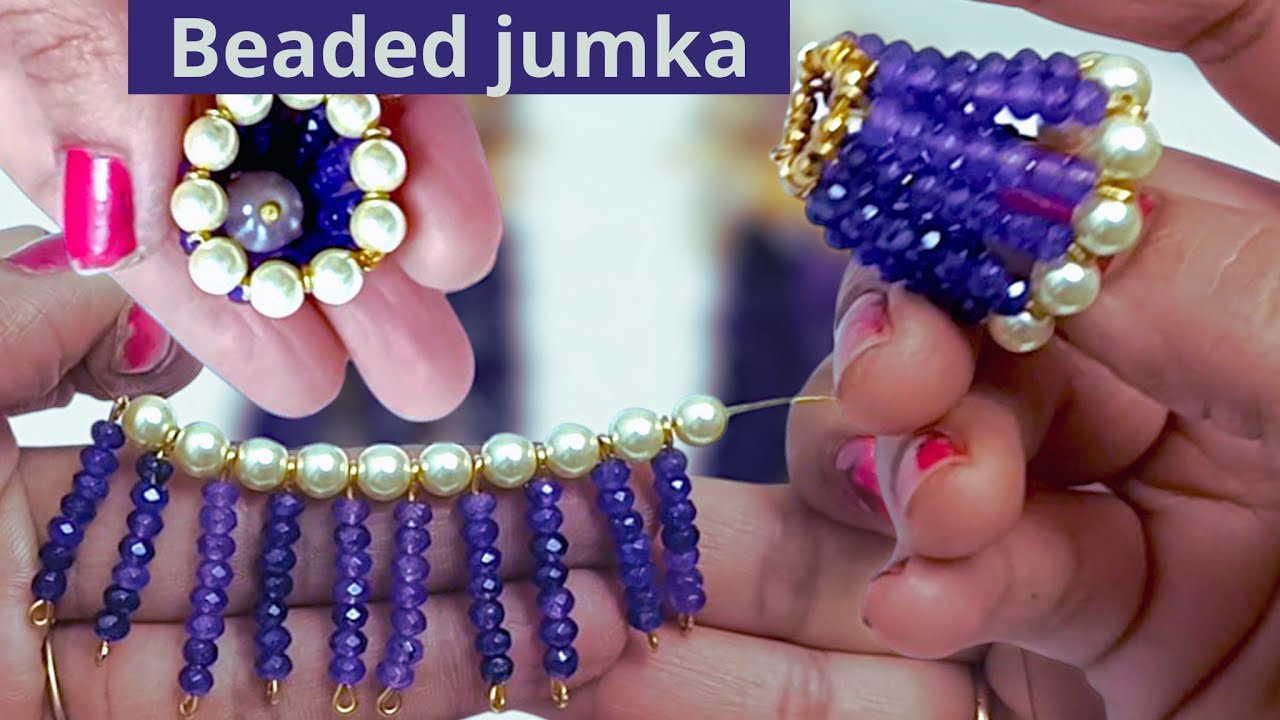 How to make Beaded jumka|Making of jumka with Onex beads|Making at home ...