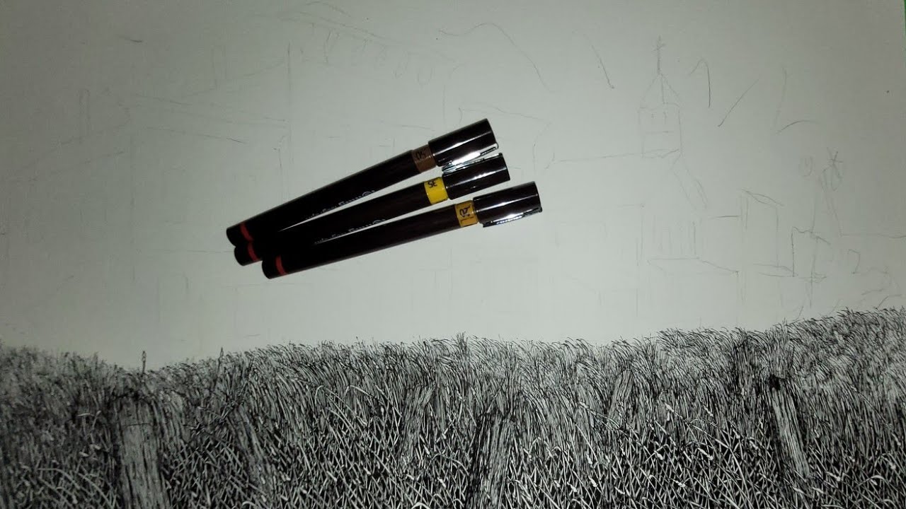 Drawing a Tall Grassy Prairie Field - Rotring Technical Ink Pens - YouTube