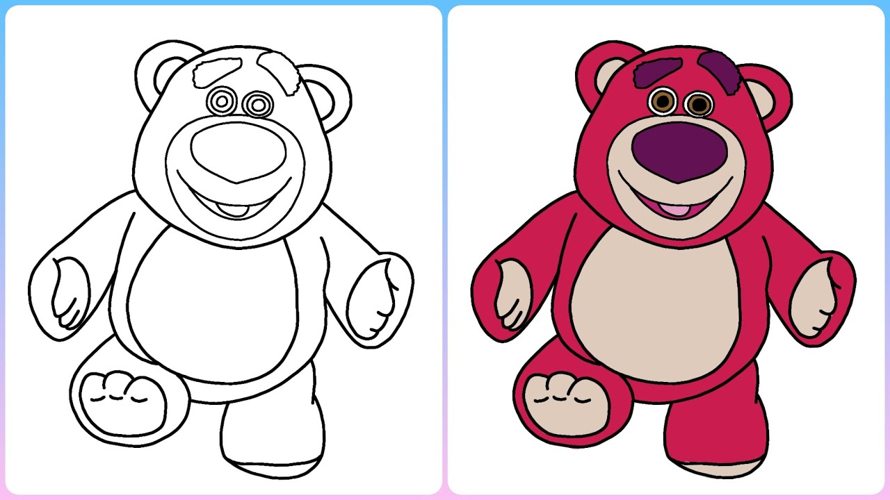 How to draw Pink teddy bear 🧸 Lotso Toy Story | Little Champs Art - YouTube