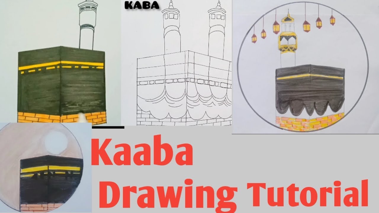 How To Draw Kaaba Step By Step || Makkah Drawing easy 🕋Allah Ka Ghar ...