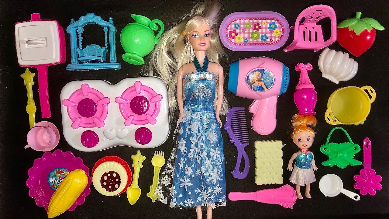 Little toys cooking real food || barbie doll kitchen set - YouTube