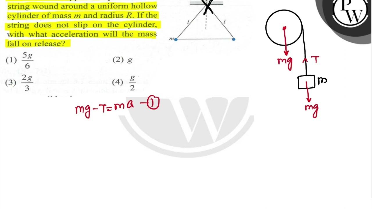 A mass \( m \) is supported by a massless string wound around a uniform hollow cylinder of mass ...