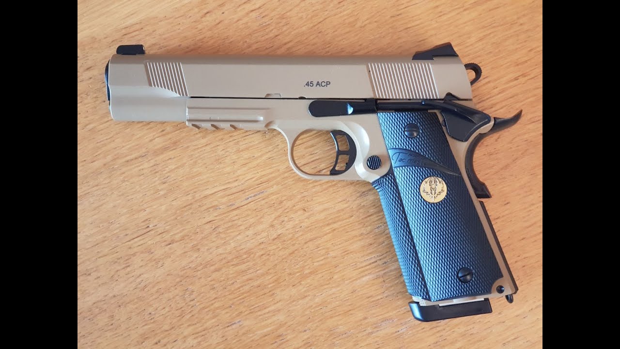 Colt 1911 Spartan STS-7 tan - Chrono - Cybergun - YouTube