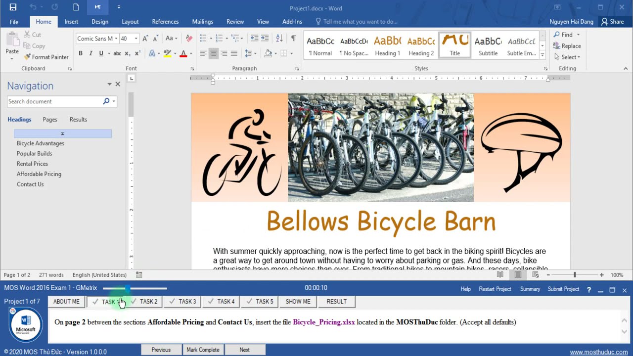 MOS Word 2016 Exam 1 - GMetrix - YouTube